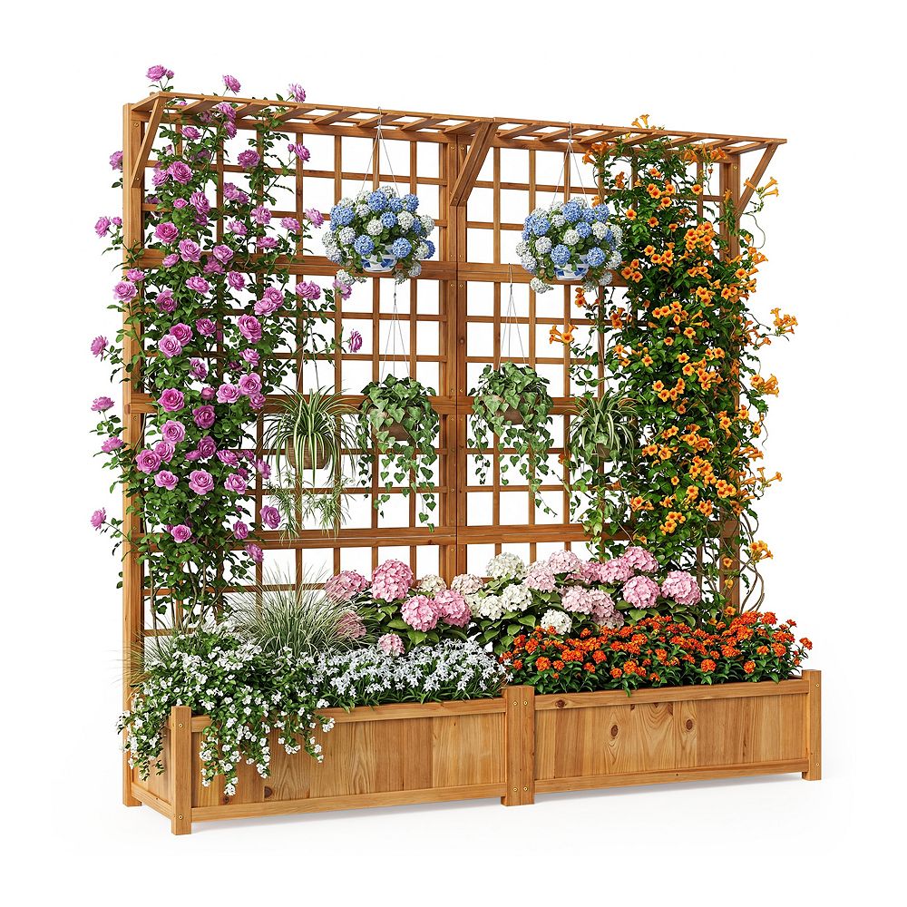 71" Climbing Plant Raised Garden Bed, Weather-Resistant Wood Planter ...