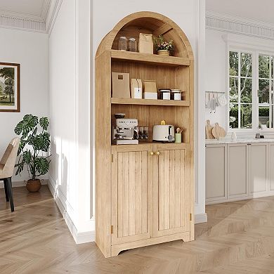71" Tall Arched Book Shelf, 5-Tier Freestanding Bookshelf with Double ...