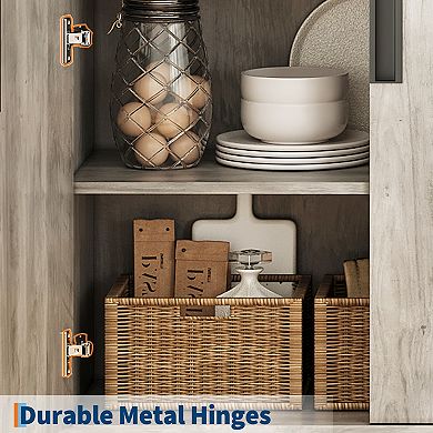 71" Tall 5-Tier Farmhouse Bookcase with Doors, Storage Cabinet ...