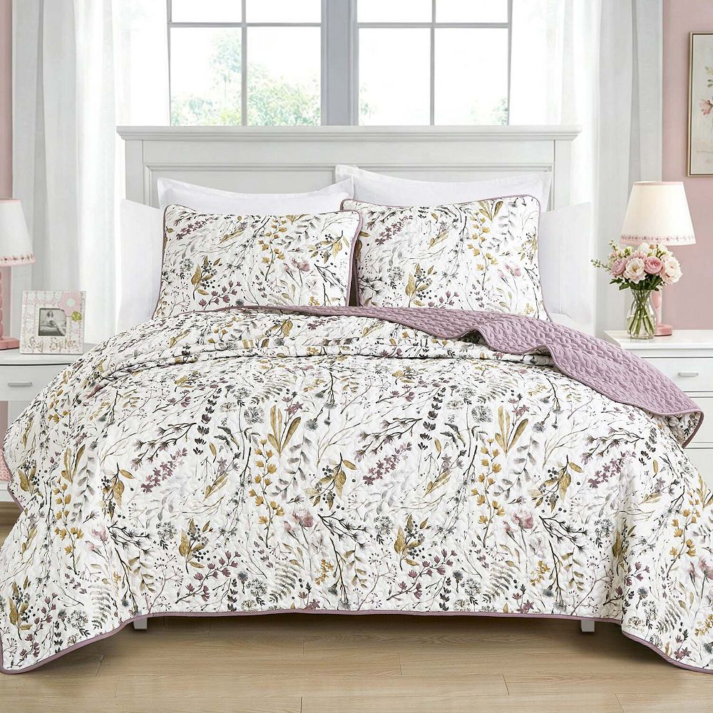 Marcielo 3 Piece Lightweight Quilt Bedspread Set Reversible Floral ...
