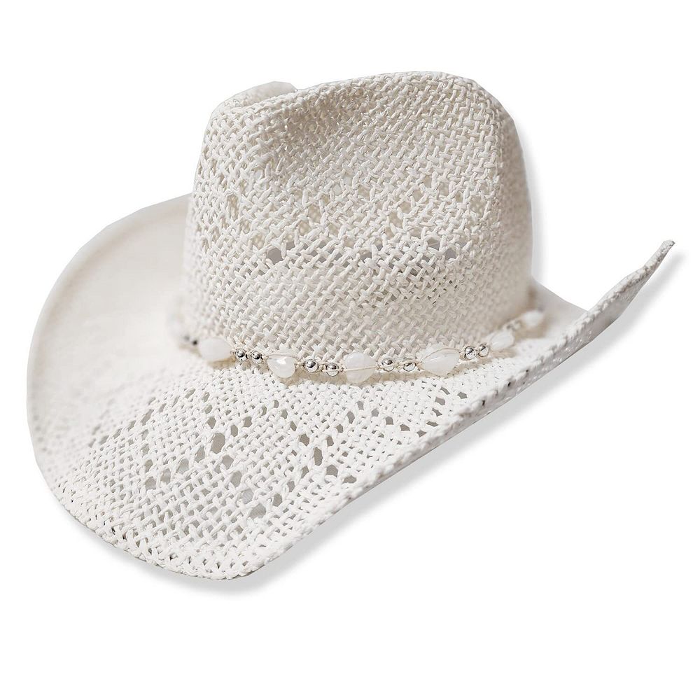 Western Cowgirl Hat Shapeable Brim Beaded Hearts Trim