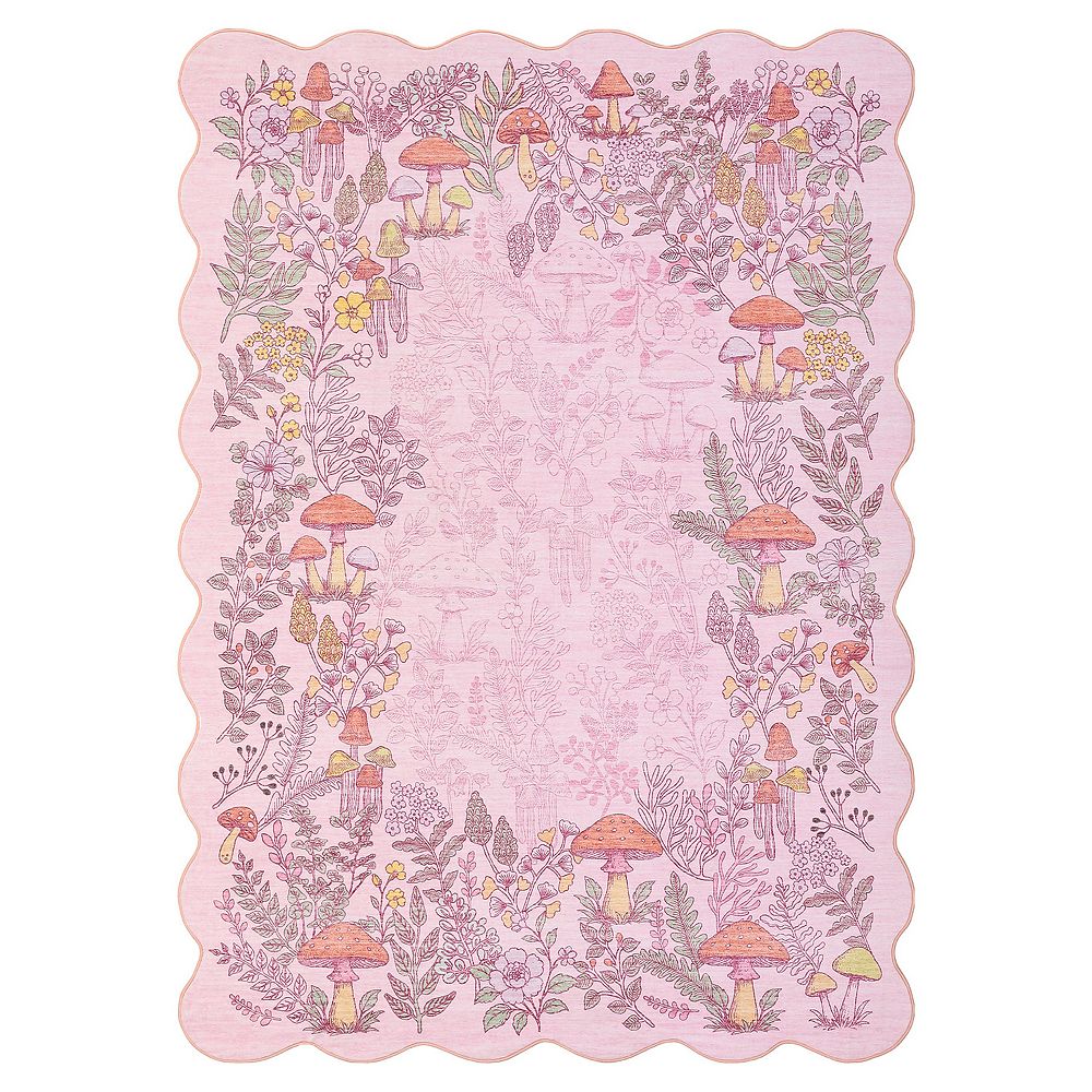 Mushroom Floral Wavy Edge Area Rug Machine Washable Foldable Carpet for ...