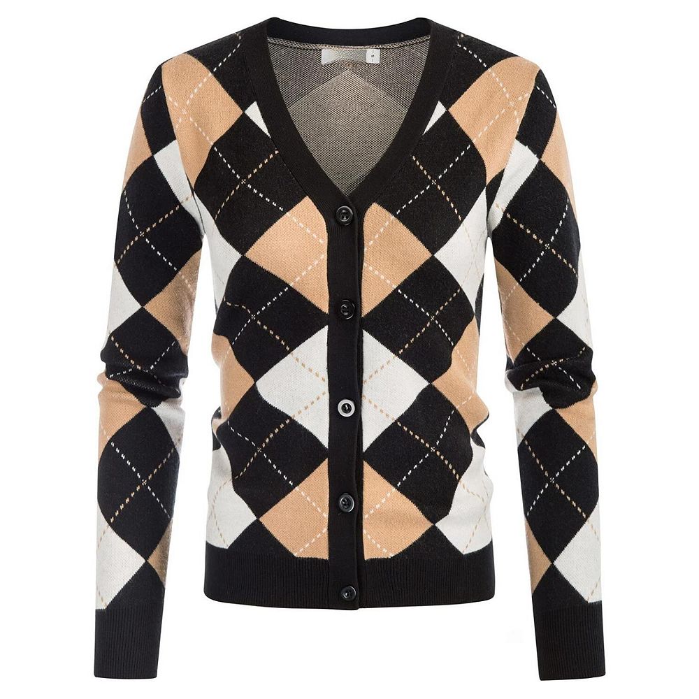 Women Argyle Cardigan Preppy Fall Sweater