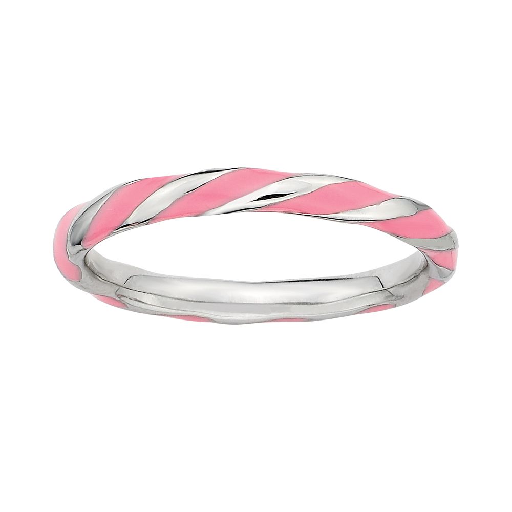 Stacks & Stones Sterling Silver Pink Enamel Twist Stack Ring