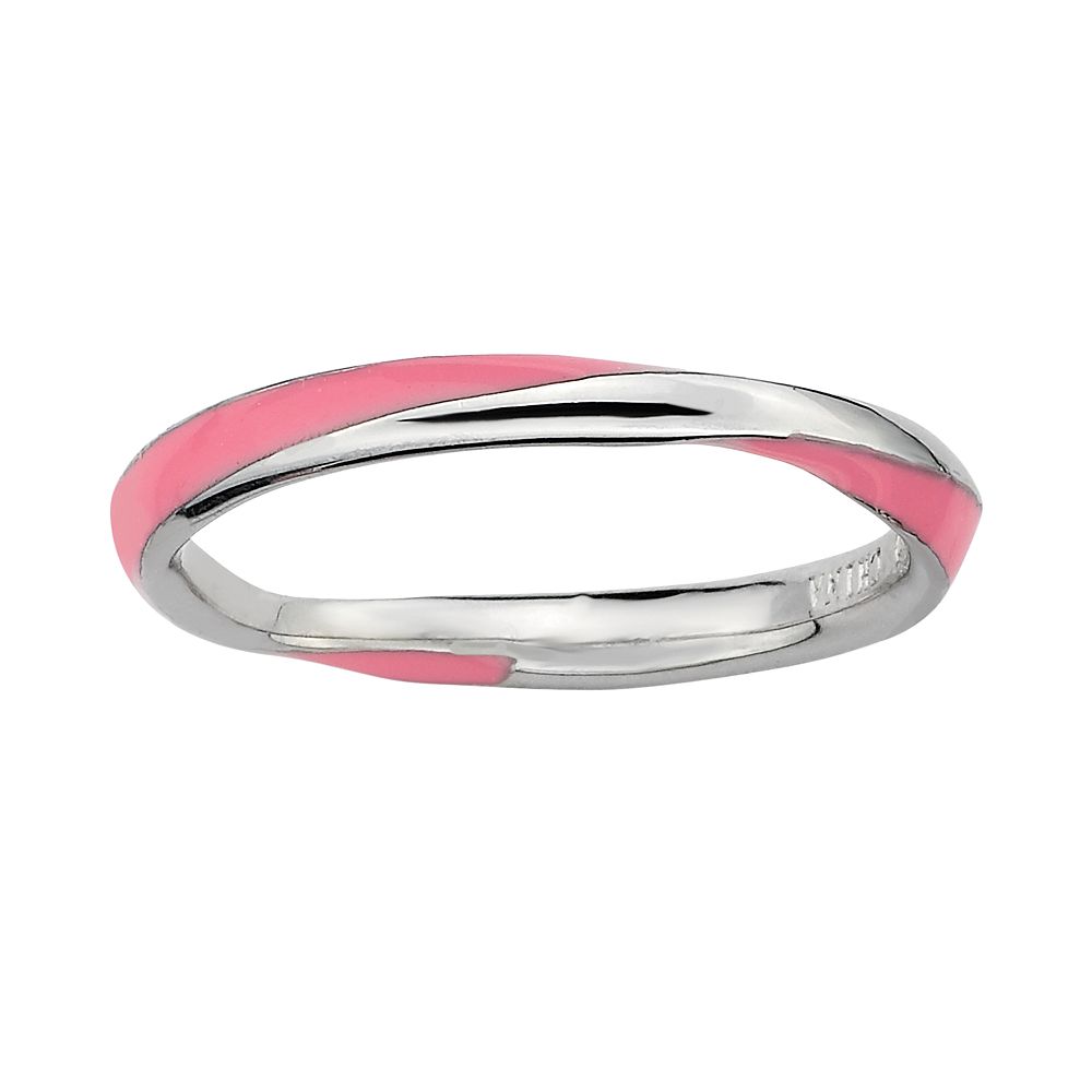 Stacks & Stones Sterling Silver Pink Enamel Twist Stack Ring