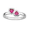 Stacks & Stones Sterling Silver Lab-Created Ruby Heart Stack Ring
