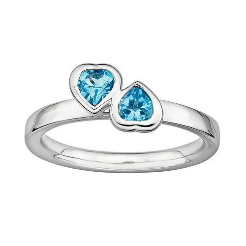 Stacks & Stones Sterling Silver Blue Topaz Heart Stack Ring