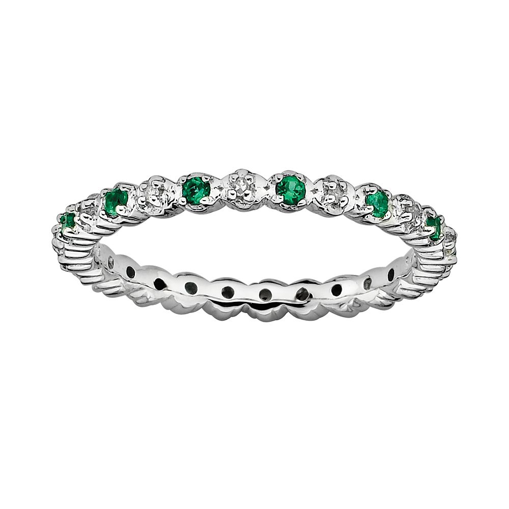 Stacks & Stones Sterling Silver Lab-Created Emerald & Diamond Accent Stack Ring