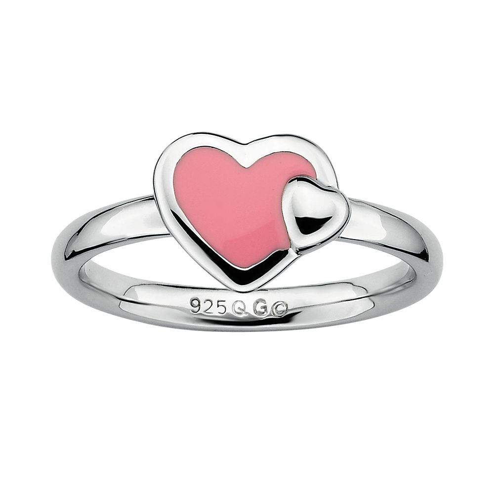 Stacks & Stones Sterling Silver Pink Enamel Heart Stack Ring