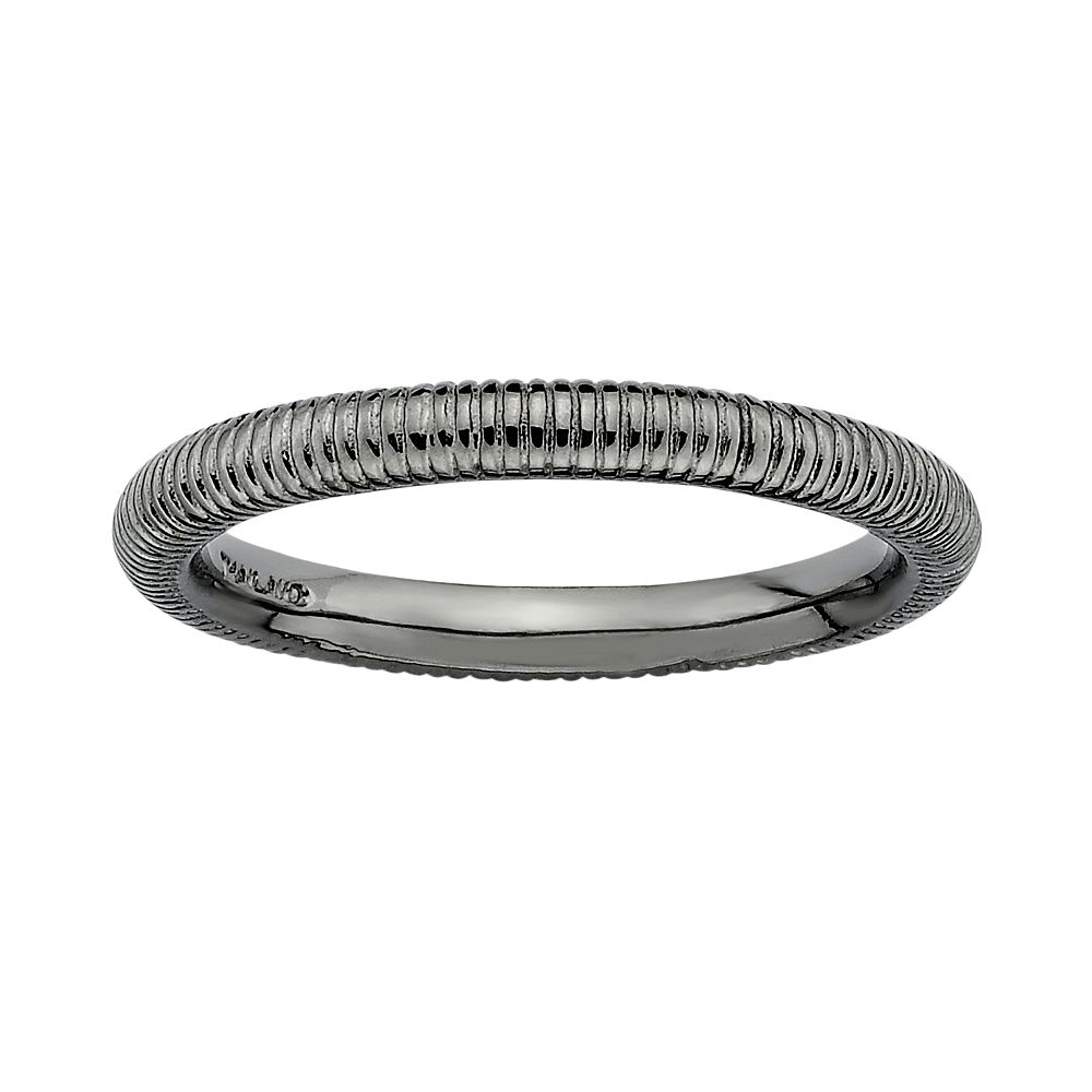 Stacks & Stones Ruthenium-Plated Sterling Silver Ribbed Stack Ring