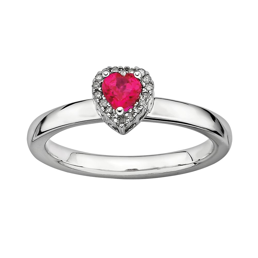 Stacks & Stones Sterling Silver Lab-Created Ruby & Diamond Accent Heart Stack Ring