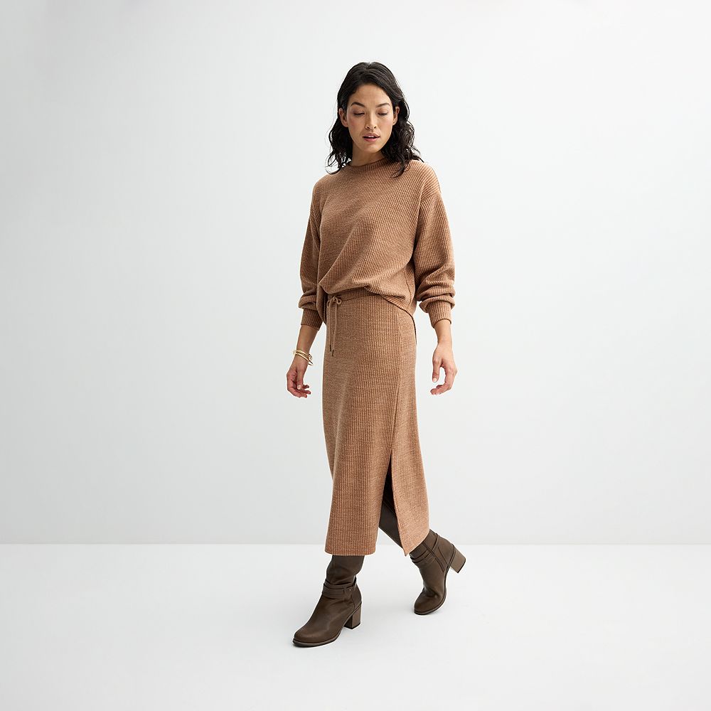 Women's Sonoma Goods For Life® Ribbed Shirttail Top & Midi Skirt ...