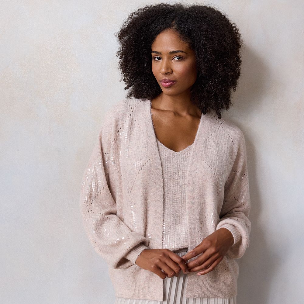 Women's LC Lauren Conrad Sequin Embroidery Knitted Cardigan & Knitted ...