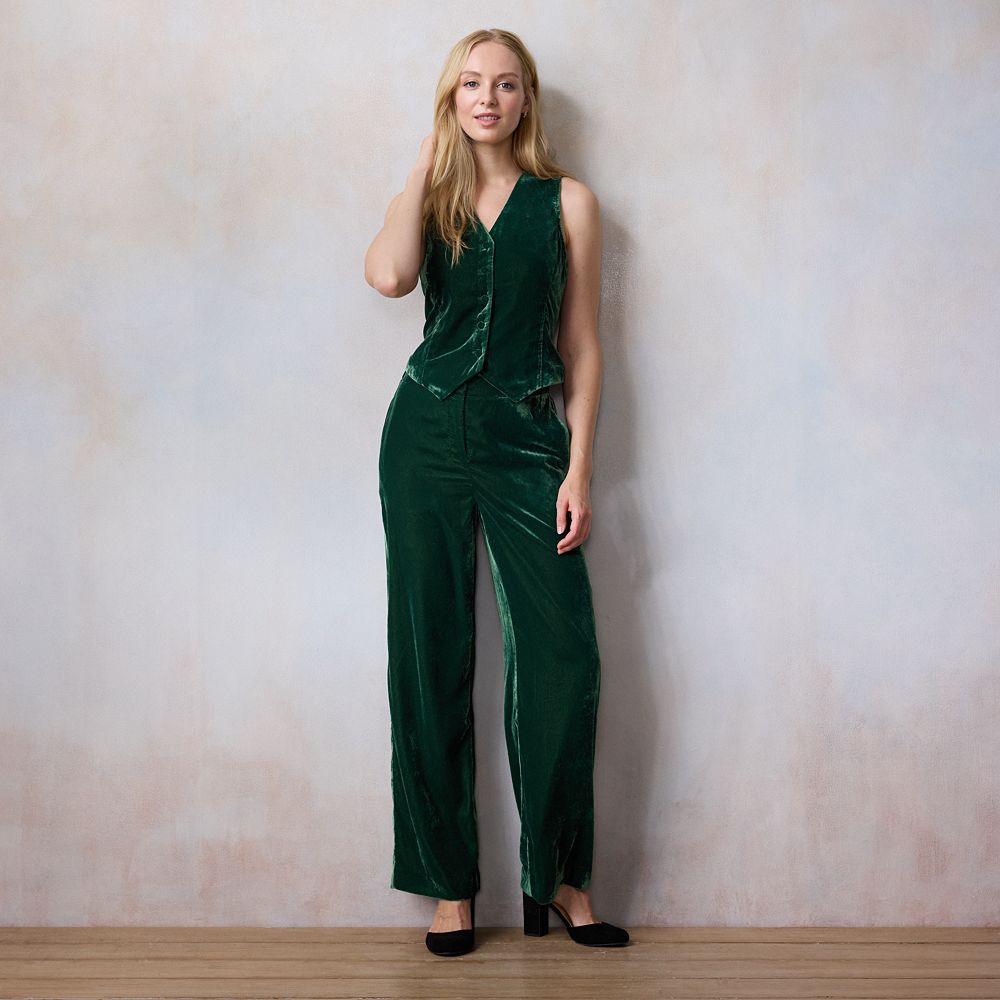Women's LC Lauren Conrad Velvet V-Neck Vest & High-Rise Velvet Pants ...