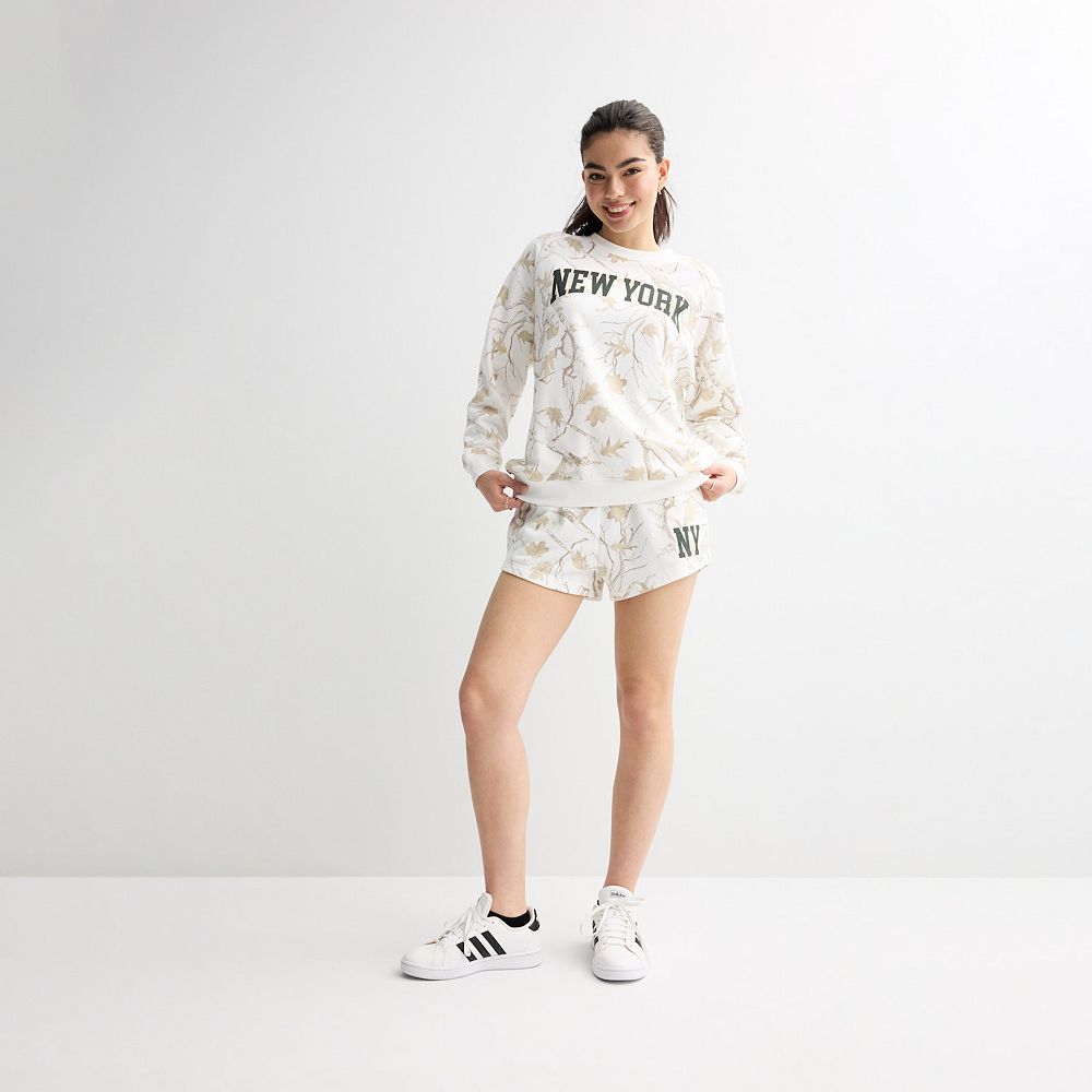 Juniors' Threads of Luxx Camo Print Cargo Shorts & Graphic Crew ...