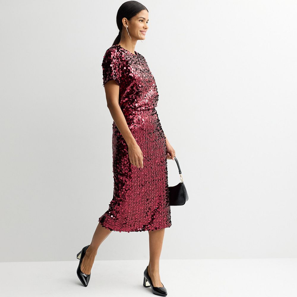 Women's Nine West Sequin Midi Skirt & Short Sleeve Party Top Matching Set